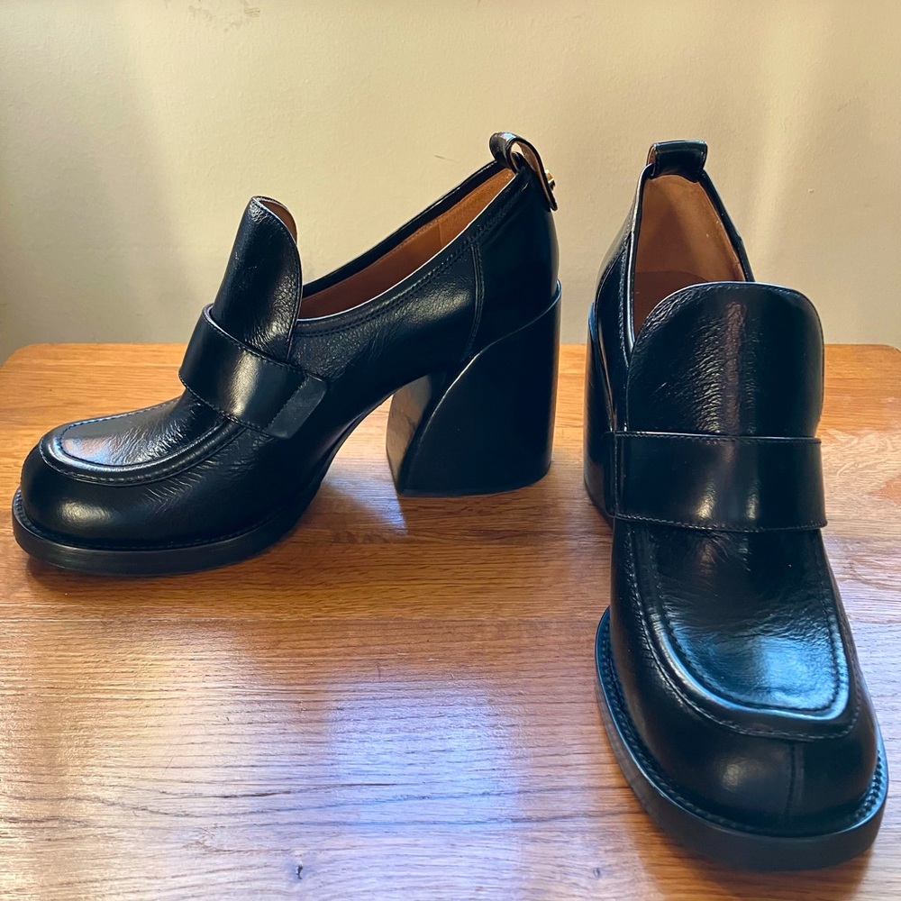 Chloe Adelie Leather Block Loafer Heels - Gem